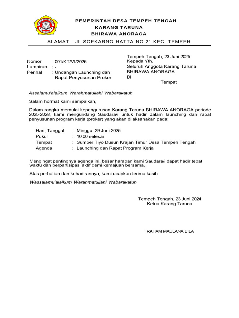 001 Undangan Launching Dan Rapat Proker | PDF