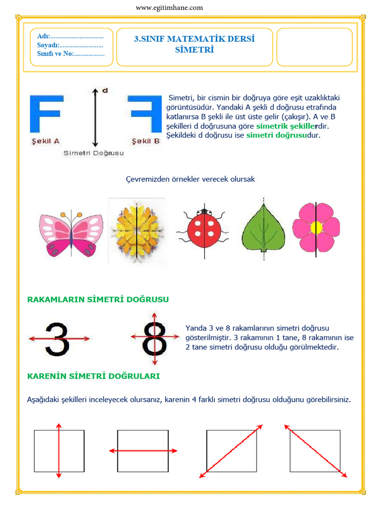 3.sınıf Matematik Simetri (Anlatım) | PDF
