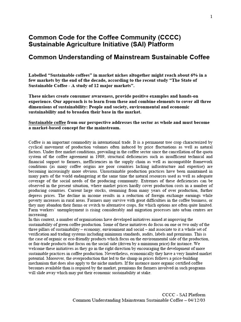 Mainstream Sustainable Coffee Guidelines | PDF | Sustainability ...