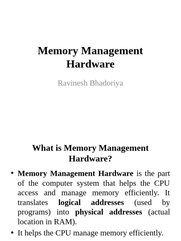 Memory Management Hardware | PDF