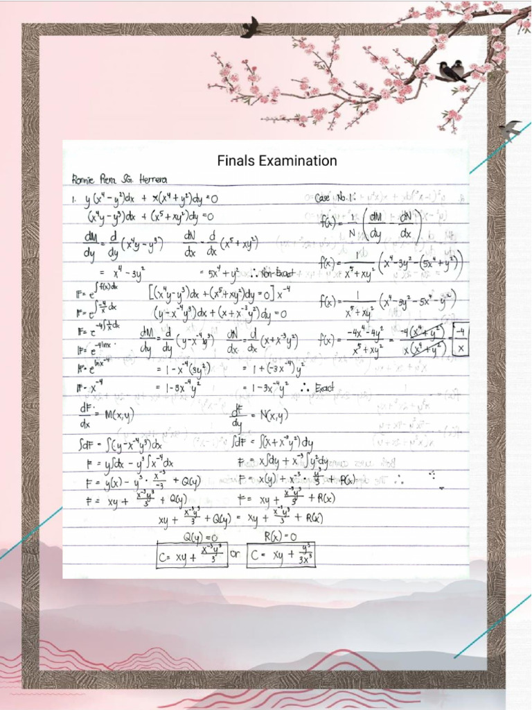 Herrera, Ronnie Renz SG. - Finals Examination (Differential Equations 1) | PDF