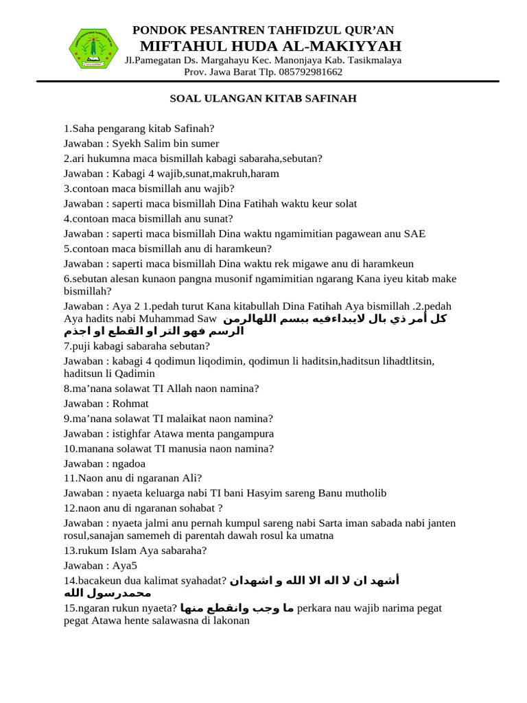 Soal Ulangan Kitab Safinah | PDF | Religious Belief And Doctrine ...