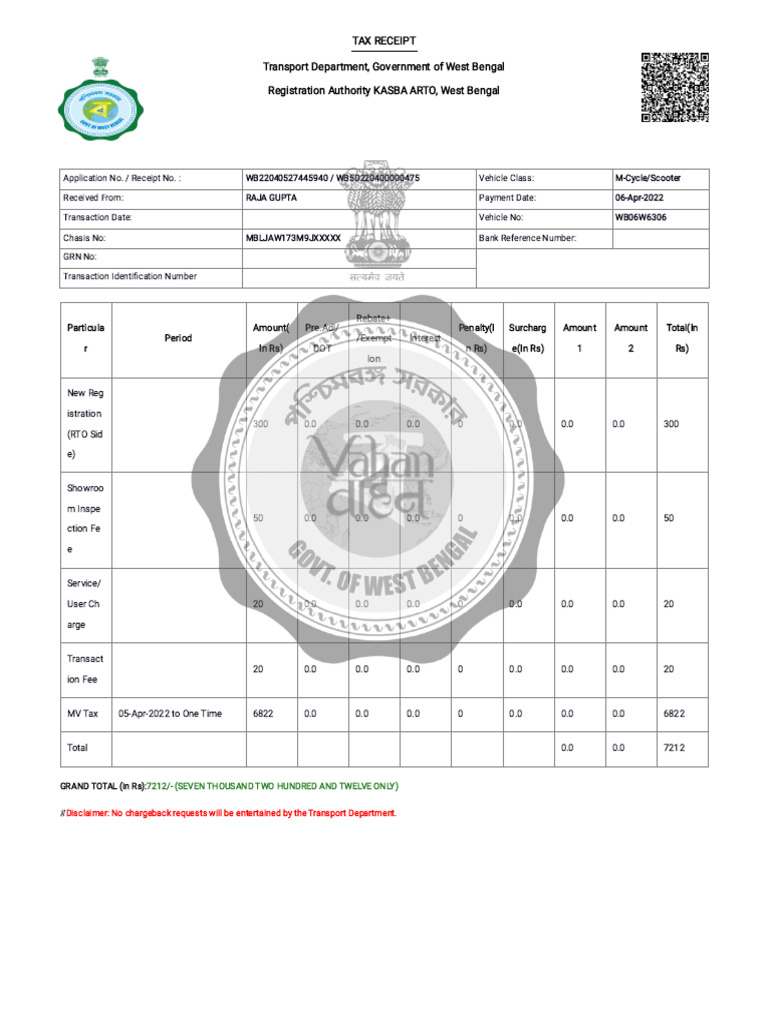Wb06w6306 Vahan - Parivahan.gov - in Vahanservice Vahan Ui Eapplication ...