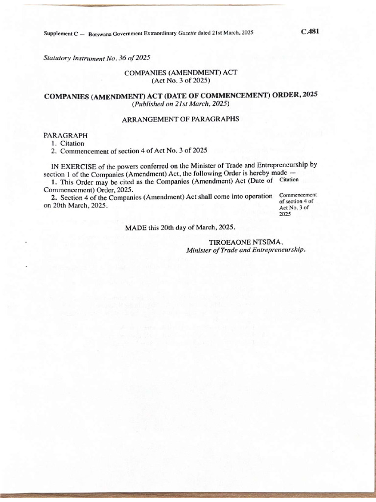Companies (Amendment) Act (Date of Commencement) Order, 2025 - SI No ...