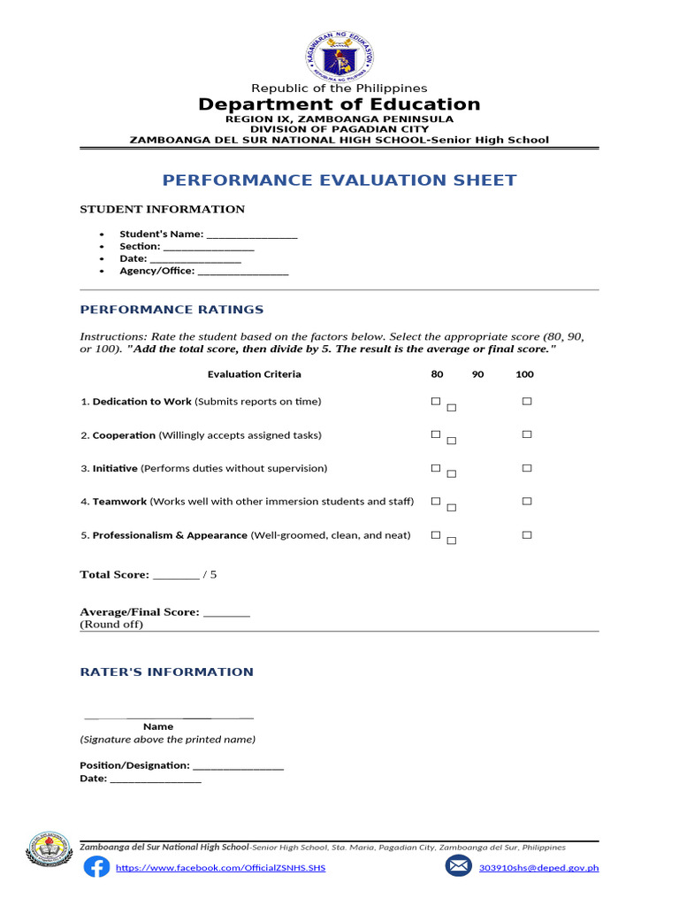 Performance Evaluation Sheet Immersion | PDF | Chess Theory