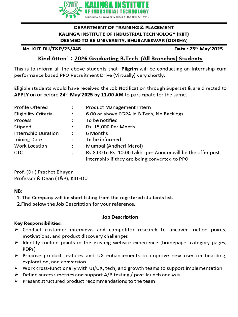 Pilgrim Internship & PPO Recruitment Drive | PDF | Business