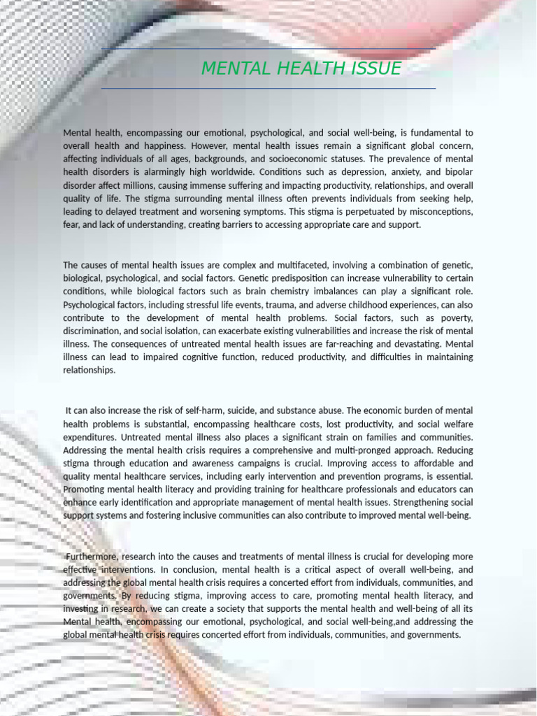 Mental Health Issue - Mimi | PDF | Mental Health | Mental Disorder