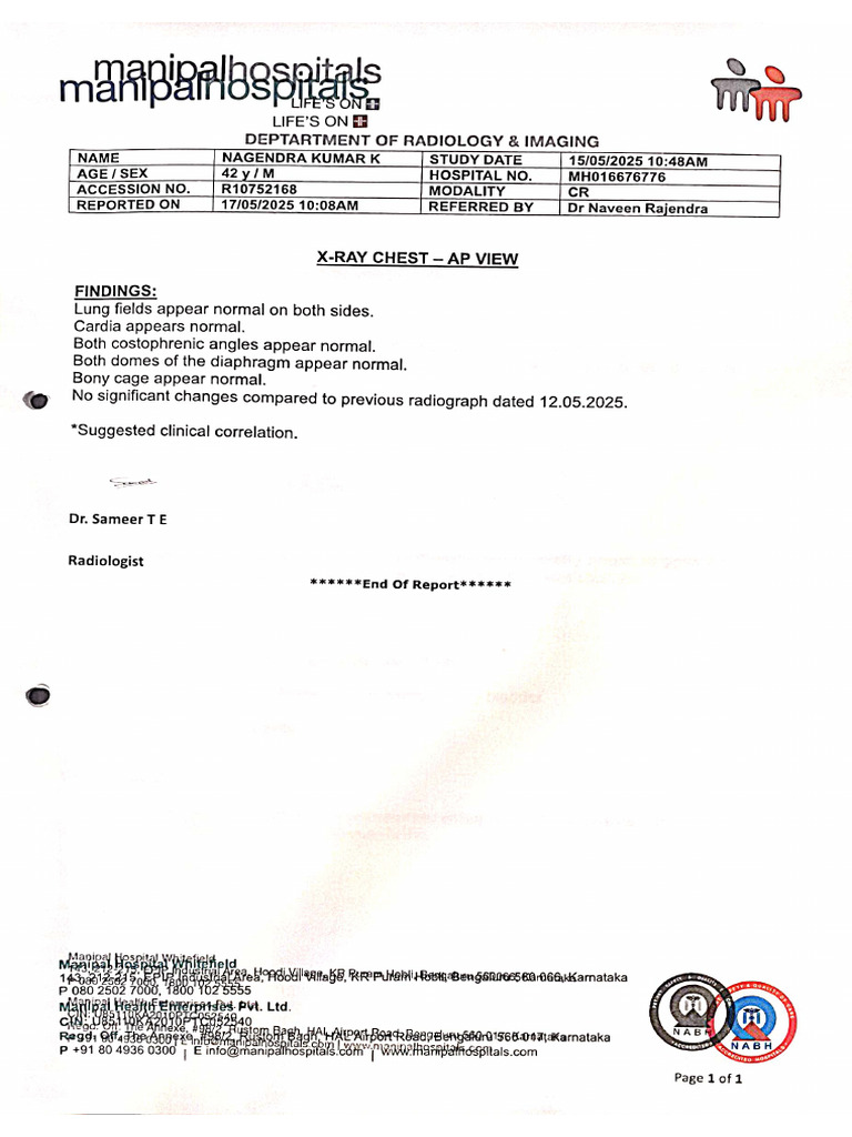 In Hospital Test Results | PDF