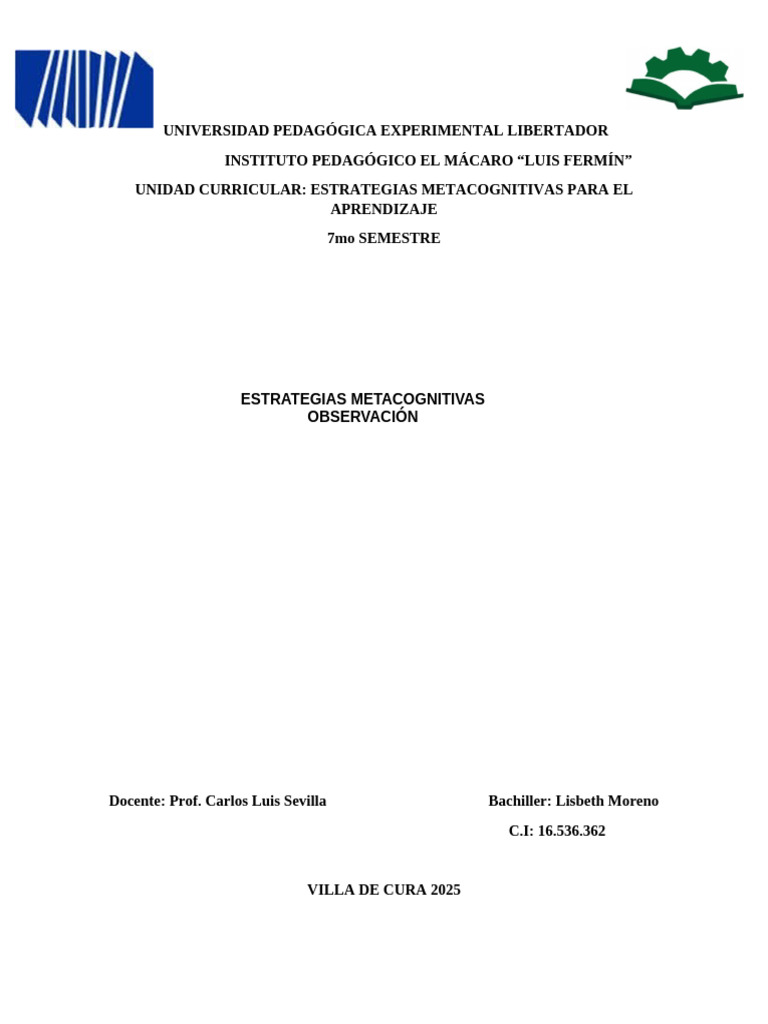 Estrategias Metacog. Observacion | PDF | Metacognición | Aprendizaje