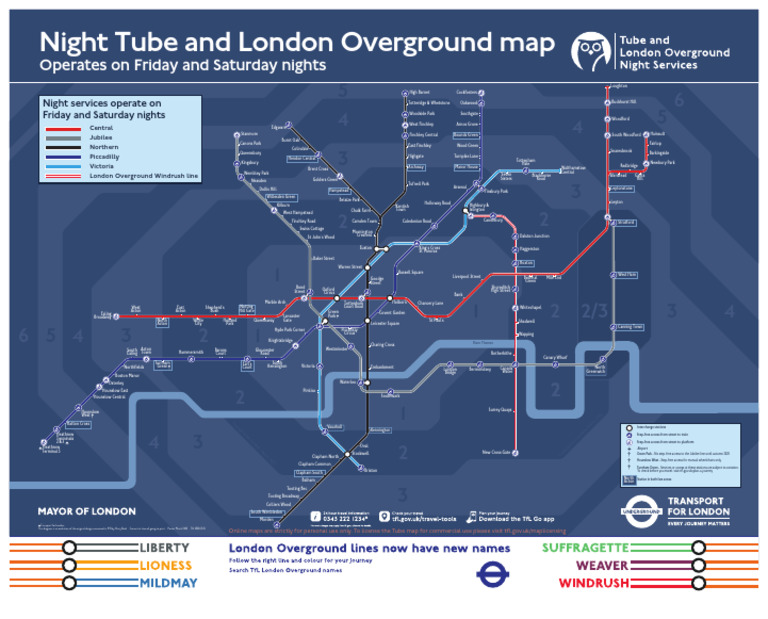 Standard Night Tube Map | PDF | Rail Infrastructure | Rapid Transit