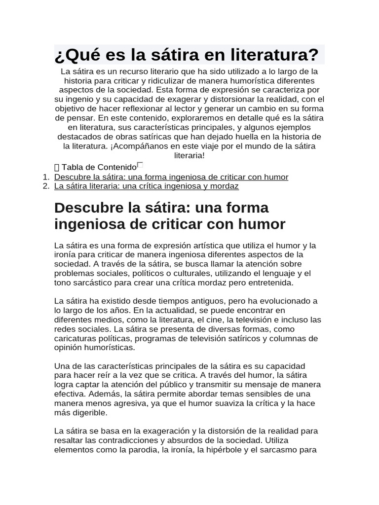 Qué Es La Sátira en Literatura | PDF | Sátira | Humor