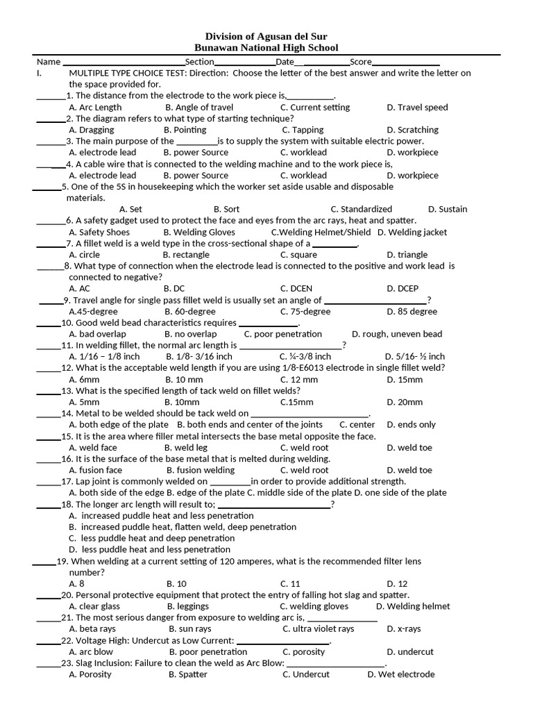 Welding Knowledge Assessment Test | PDF | Welding | Construction