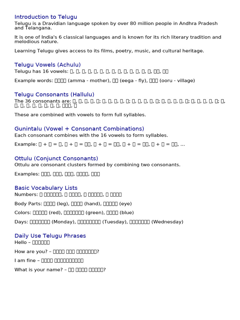 Complete Telugu Learning Guide | PDF