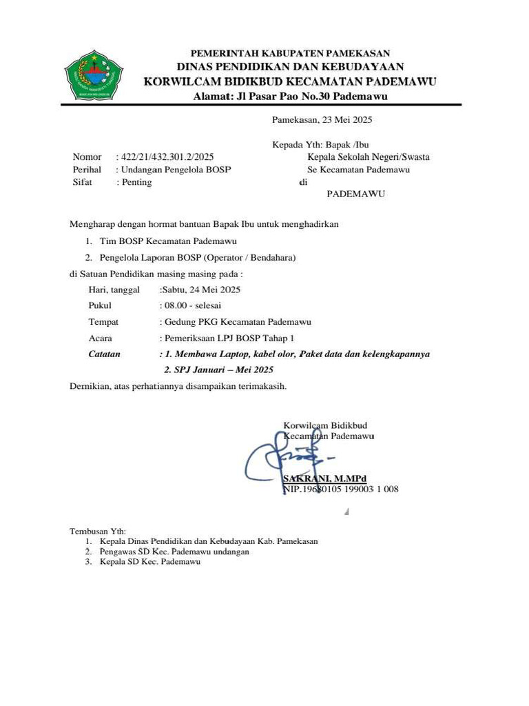 Undangan Pemeriksaan LPJ BOSP | PDF