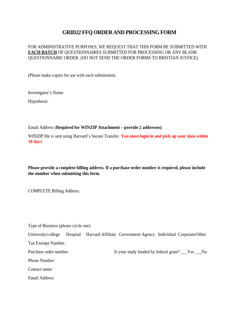 Grid22 FFQ Paper Order and Processing Form | PDF | Invoice | Accounts ...