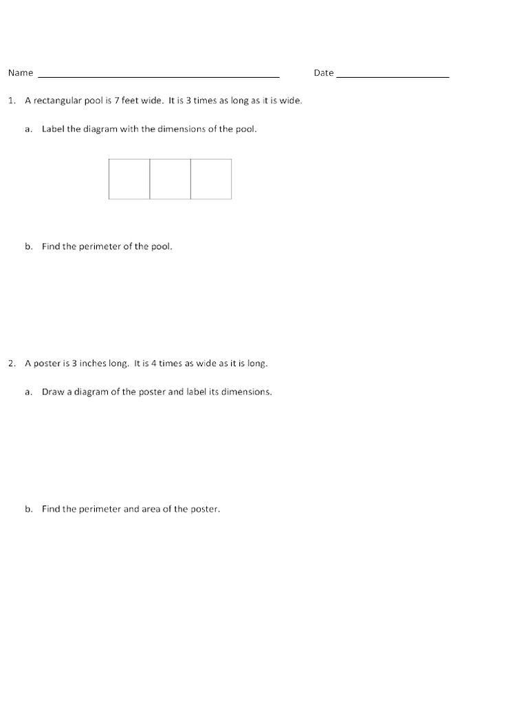 4.MD .a.3 4th Grade Find Area Perimeter of Rectangles Worksheets PDF ...