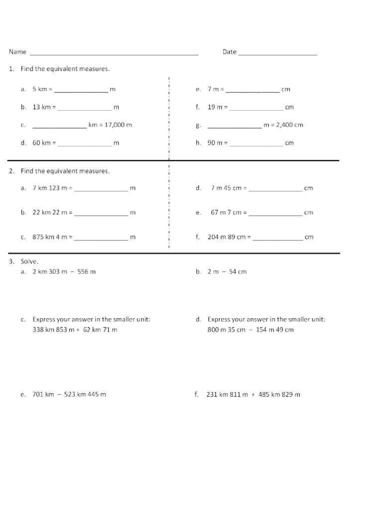 4.MD .A.2 4th Grade Length Measurements Word Problems Worksheets PDF | PDF