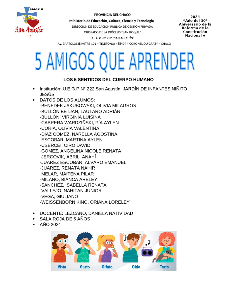 LOS 5 SENTIDOS DEL CUERPO HUMANO. Feria de Ciencias | PDF | Sentidos ...