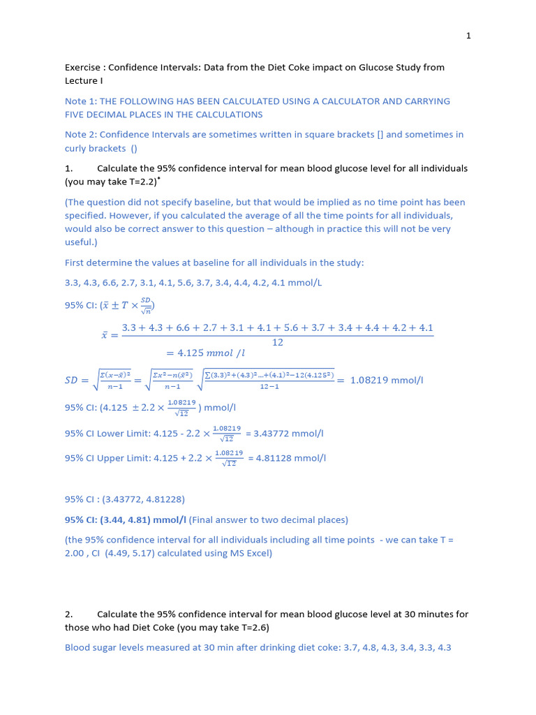 Statistics Lecture II - Confidence Intervals Problem Set - 2022 v2 - With Answers | PDF ...