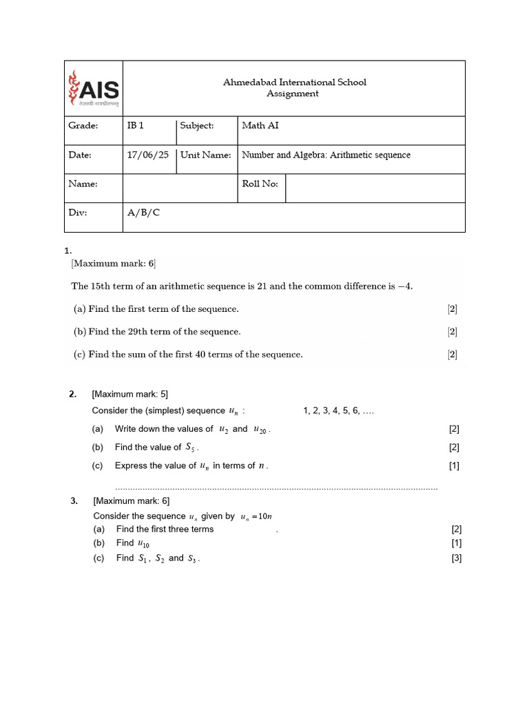 Arithmetic Sequences Math Assignment | PDF | Mathematics