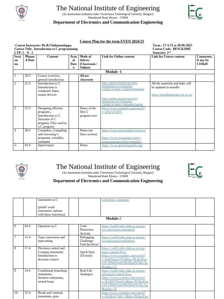 Lesson Plan Cprogm Theory Asec | PDF | Control Flow | Pointer (Computer Programming)