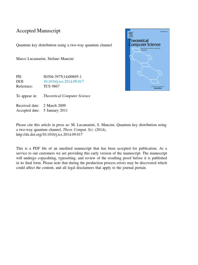 Quantum Key Distribution Using A Two-Way Quantum Channel (Lucamarini ...