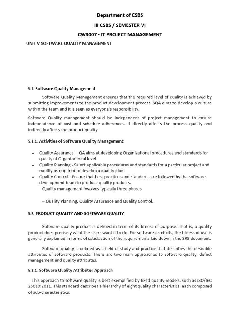 Itpm-Unit V Notes | PDF | Audit | Quality Management