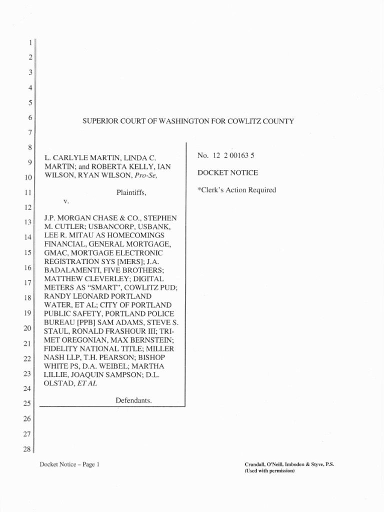 Joaquin Sampson and Martha Lillie, DEFENDANTS' Docket Notice, Motion To ...