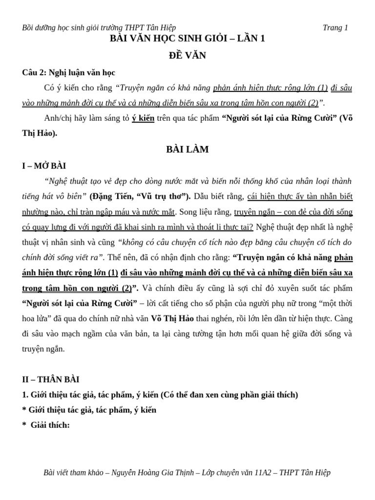 Bai Van Hoc Sinh Gioi Tan Hiep - Lan 1 | PDF