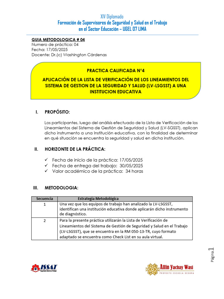 Guia Metodológica PC4 - Aplicacion de La LV SST - UGEL 07 | PDF | Aprendizaje