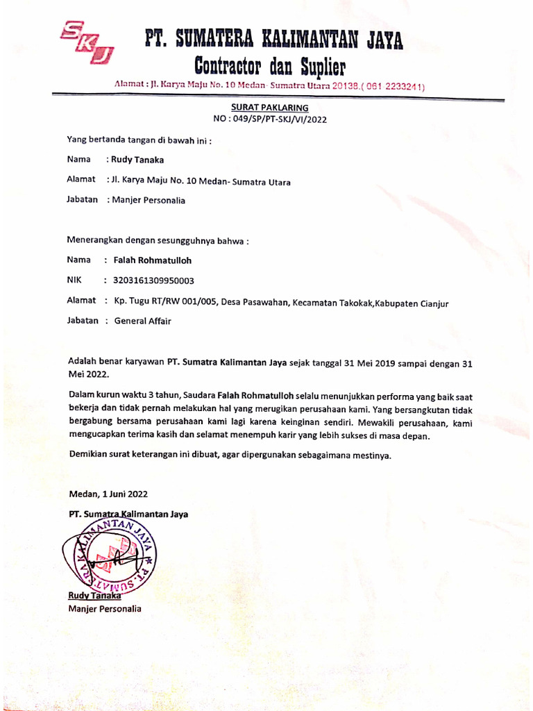 Paklaring skj-3 | PDF