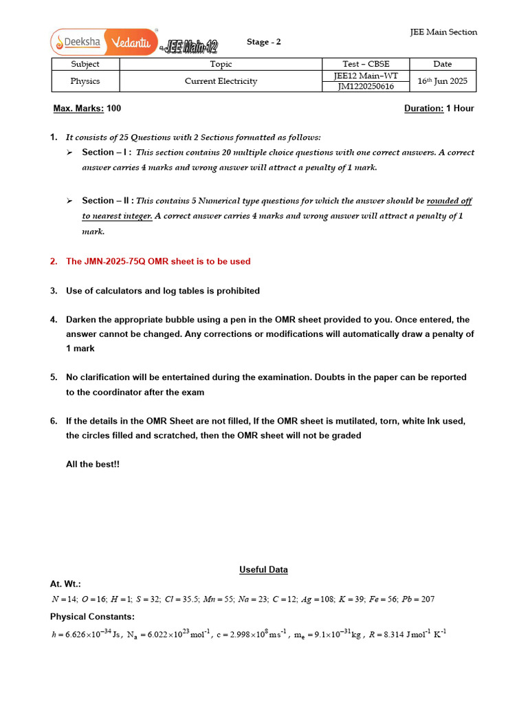 03 JMN12CBSE S2 Physics Solutions M1 1 | PDF | Series And Parallel Circuits | Resistor