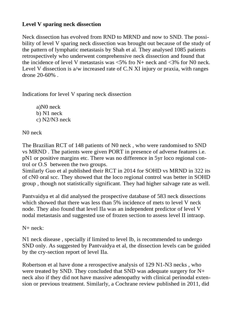 Level V Sparing Neck Dissection Insights | PDF | Medical Specialties ...