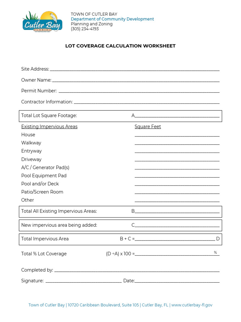Lot Coverage Calculation Worksheet Self-Calc | PDF