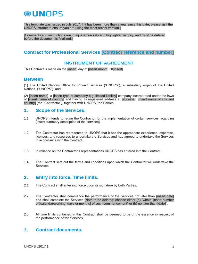 UNOPS Professional Services Contract Template | PDF | Liquidated ...