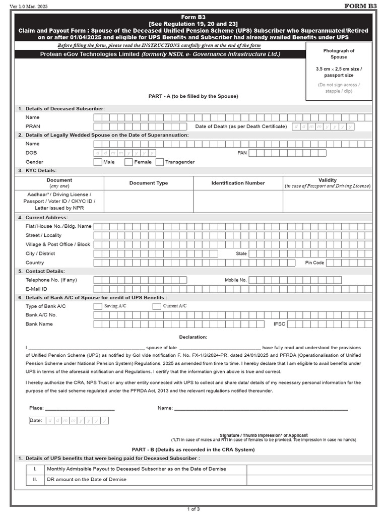 Unified Pension Scheme (UPS) Form B3 | PDF | Pension