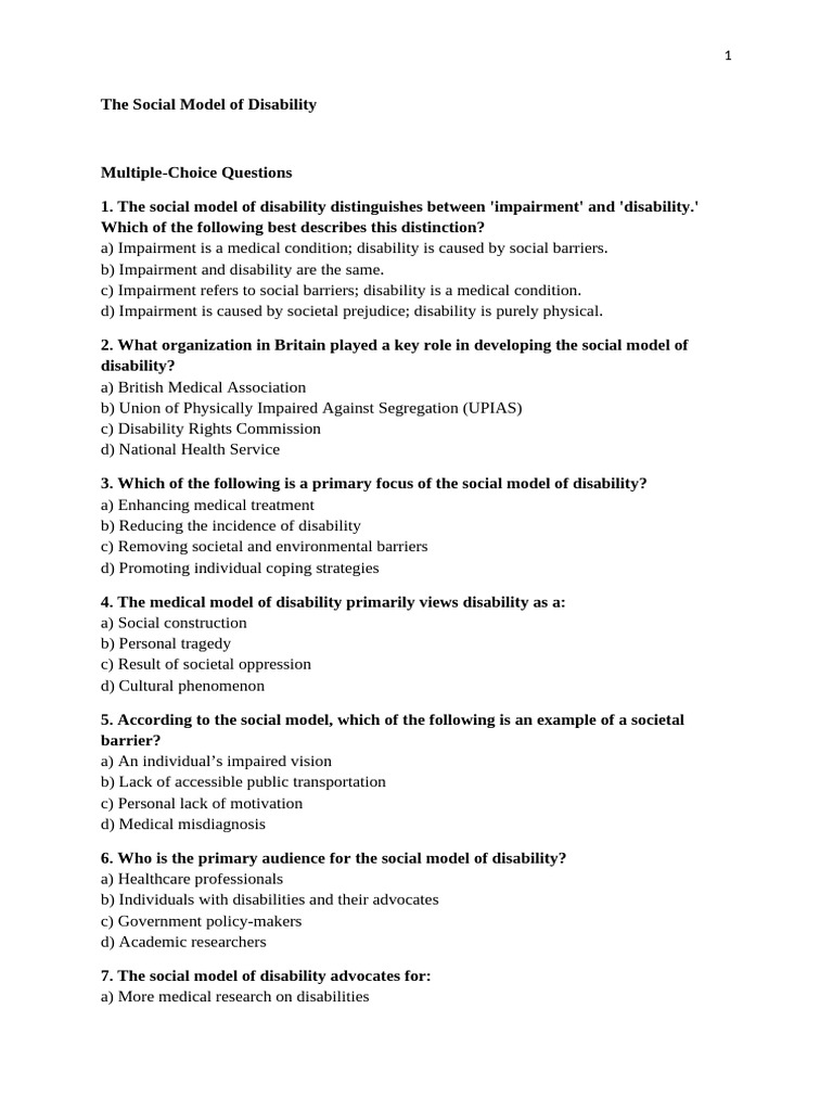The Social Model of Disability CA Quiz | PDF | Disability | Social Policy