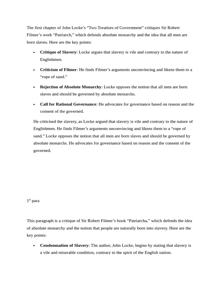 Locke's Critique of Absolute Monarchy | PDF | John Locke | Property