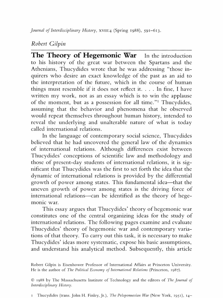08 Robert Gilpin The Theory of Hegemonic War | PDF | Sparta ...