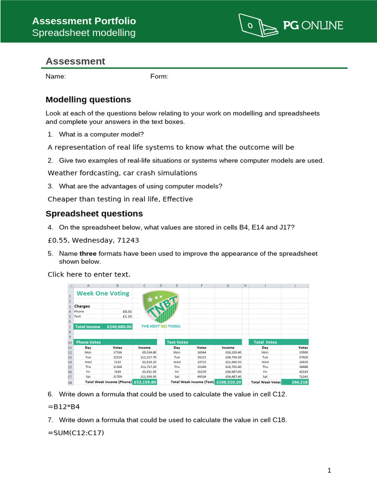 Spreadsheet Modelling Assessment Portfolio | PDF | Spreadsheet | Applied Mathematics
