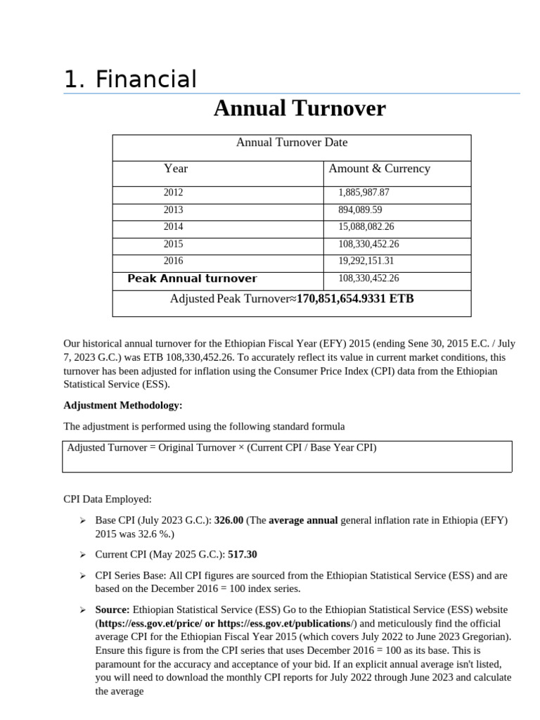 Adjusted Annual Turnover Analysis ETB | PDF | Consumer Price Index ...