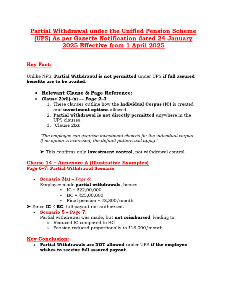 Partial Withdrawal in UPS | PDF | Retirement | Pension