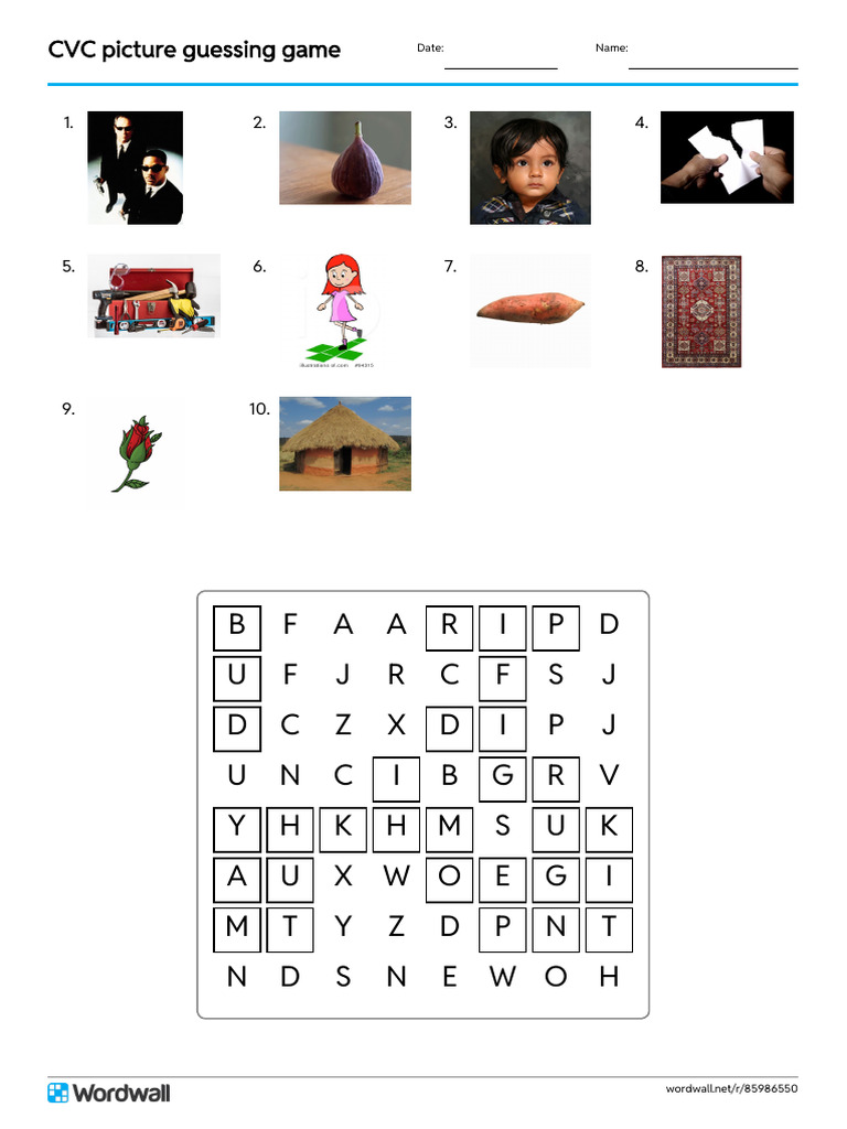CVC Picture Guessing Game Wordsearch Answers | PDF