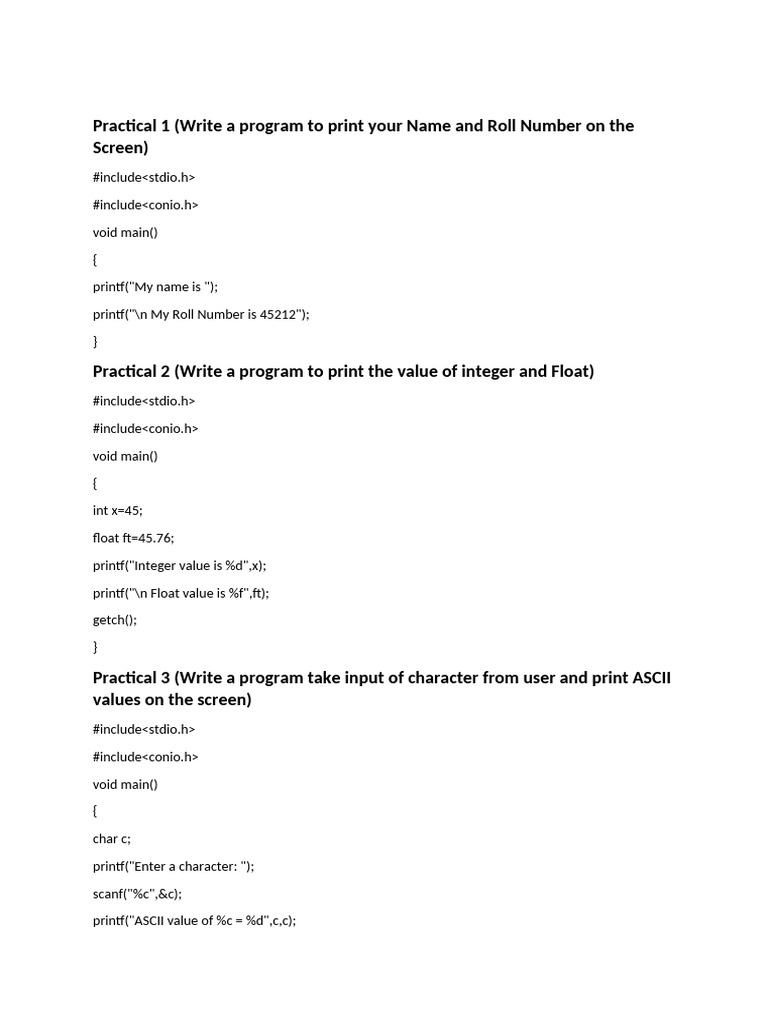 C Language Practicals For Copies | PDF | Computer Engineering ...