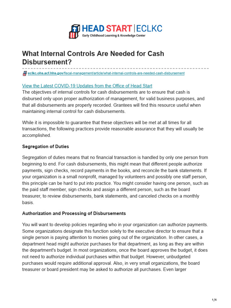 What Internal Controls Are Needed For Cash Disbursement | PDF | Business