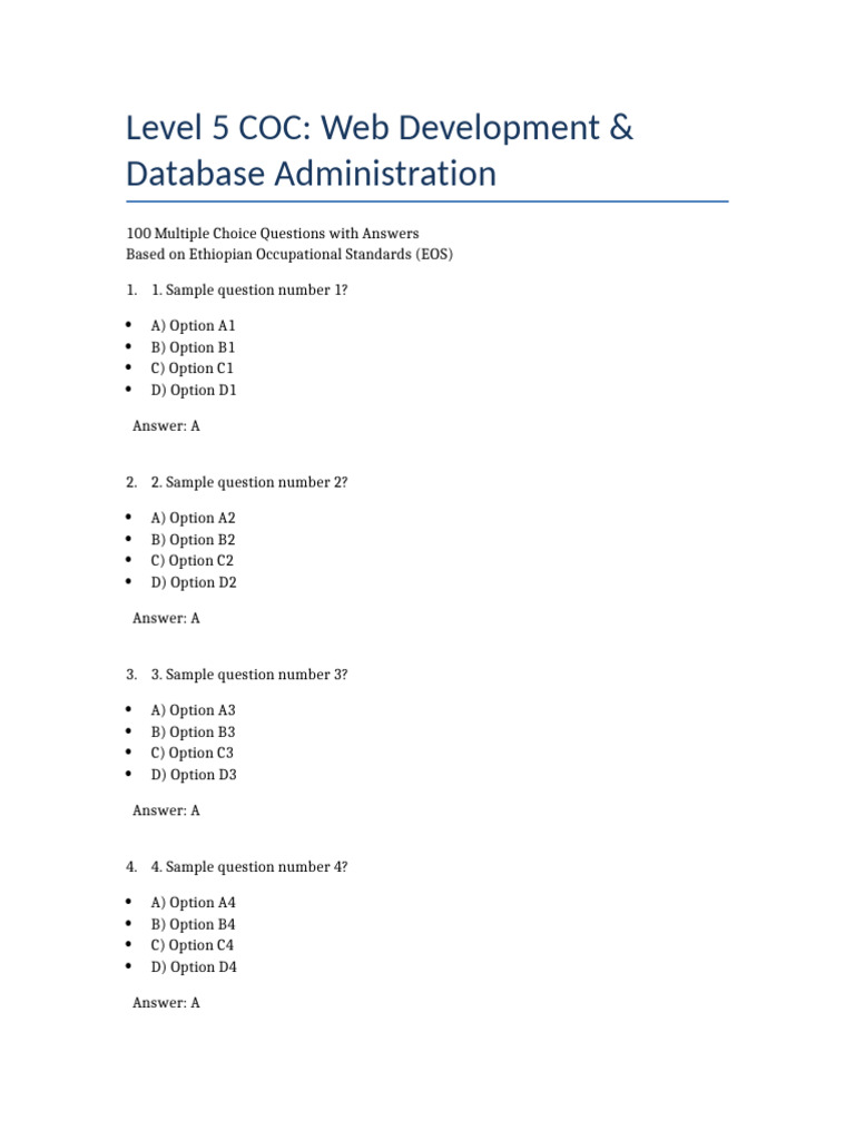 COC Level 5 Web Dev DB Admin FULL 100 Questions | PDF | Computer ...