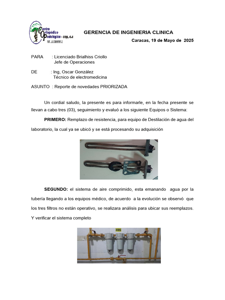 Reporte de O2, Ac, Resistencia, Noivedades Importante 19-05-2025 PDF | PDF