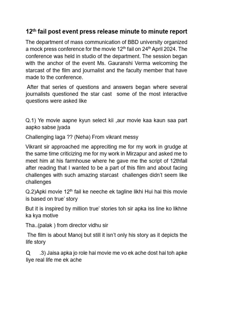 Minute To Minute Report | PDF