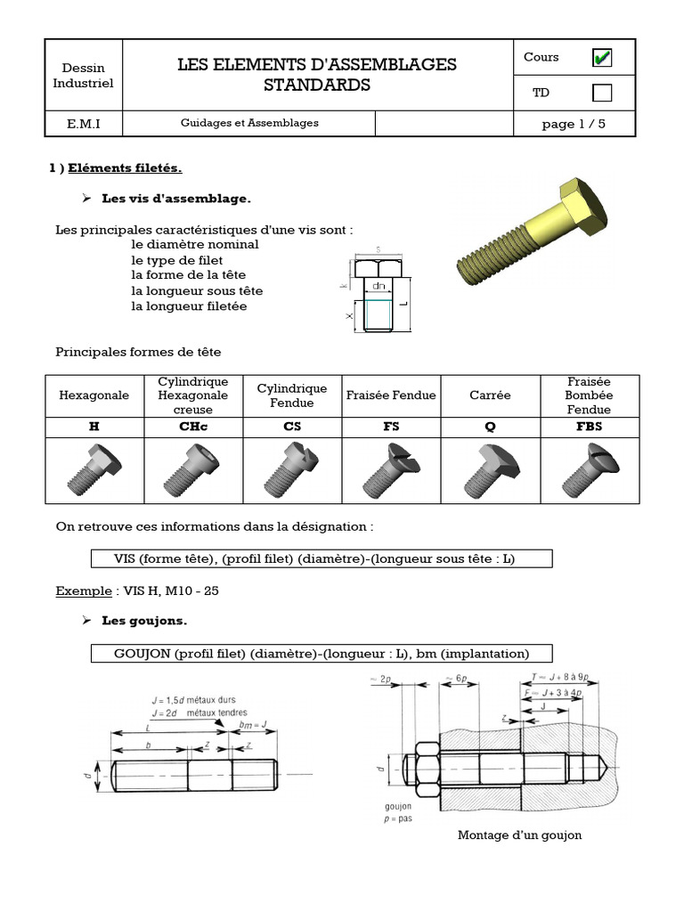 Éléments d'Assemblage Standards | PDF | Vis de fixation | Écrou