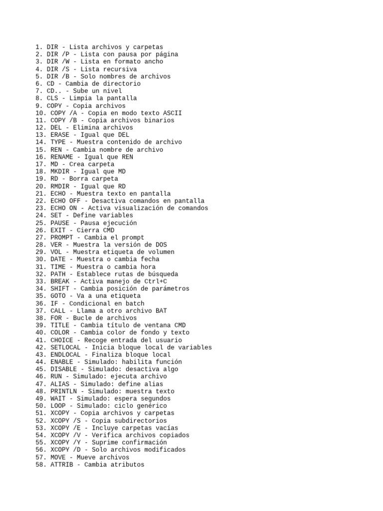 Comandos Ms Dos Lista | PDF | Plataformas de computación | Datos de computadora